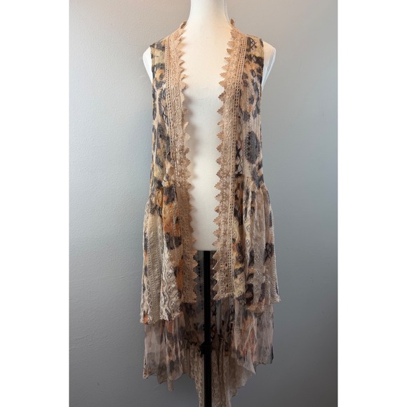 Origami | Jackets & Coats | Origami Leopard Lace Duster Vest Xxl ...